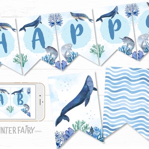 Under the Sea Birthday Banner, Whales Party Banner, Ocean First ...