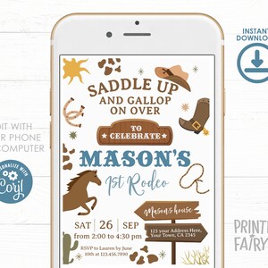 Rodeo First Birthday Invitation, EDITABLE, Cowboy Birthday Party ...