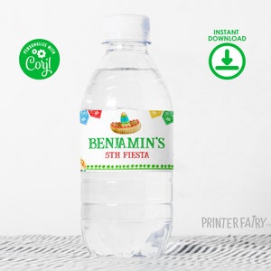 Fiesta Birthday Party Water Bottle Label, Editable Mexican Fiesta Label ...