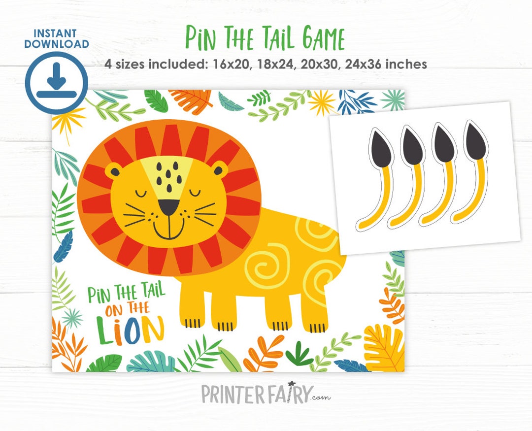 Pin the Tail Game, Jungle Birthday Party, 4 Sizes Included, Safari ...