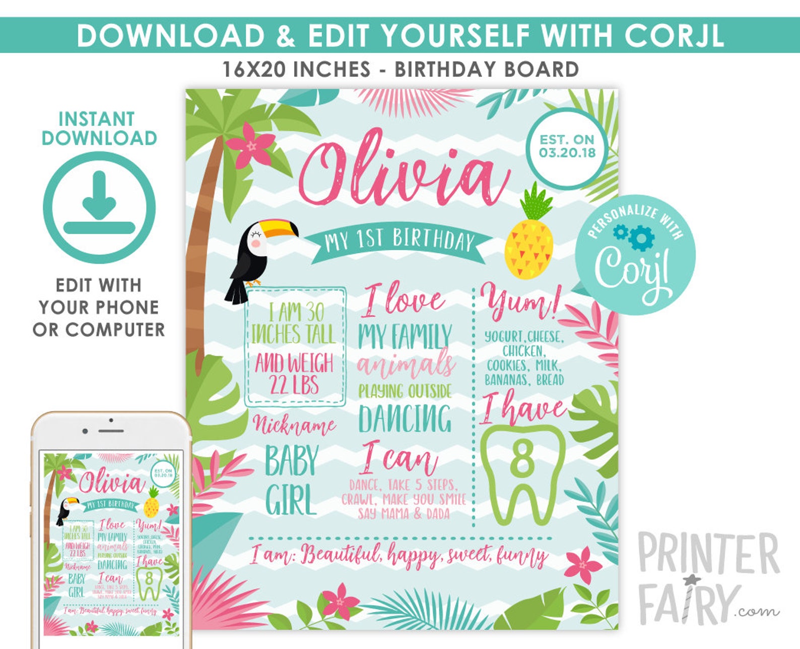 Luau Birthday Board, EDITABLE, Luau Birthday Decorations, EDIT YOURSELF ...