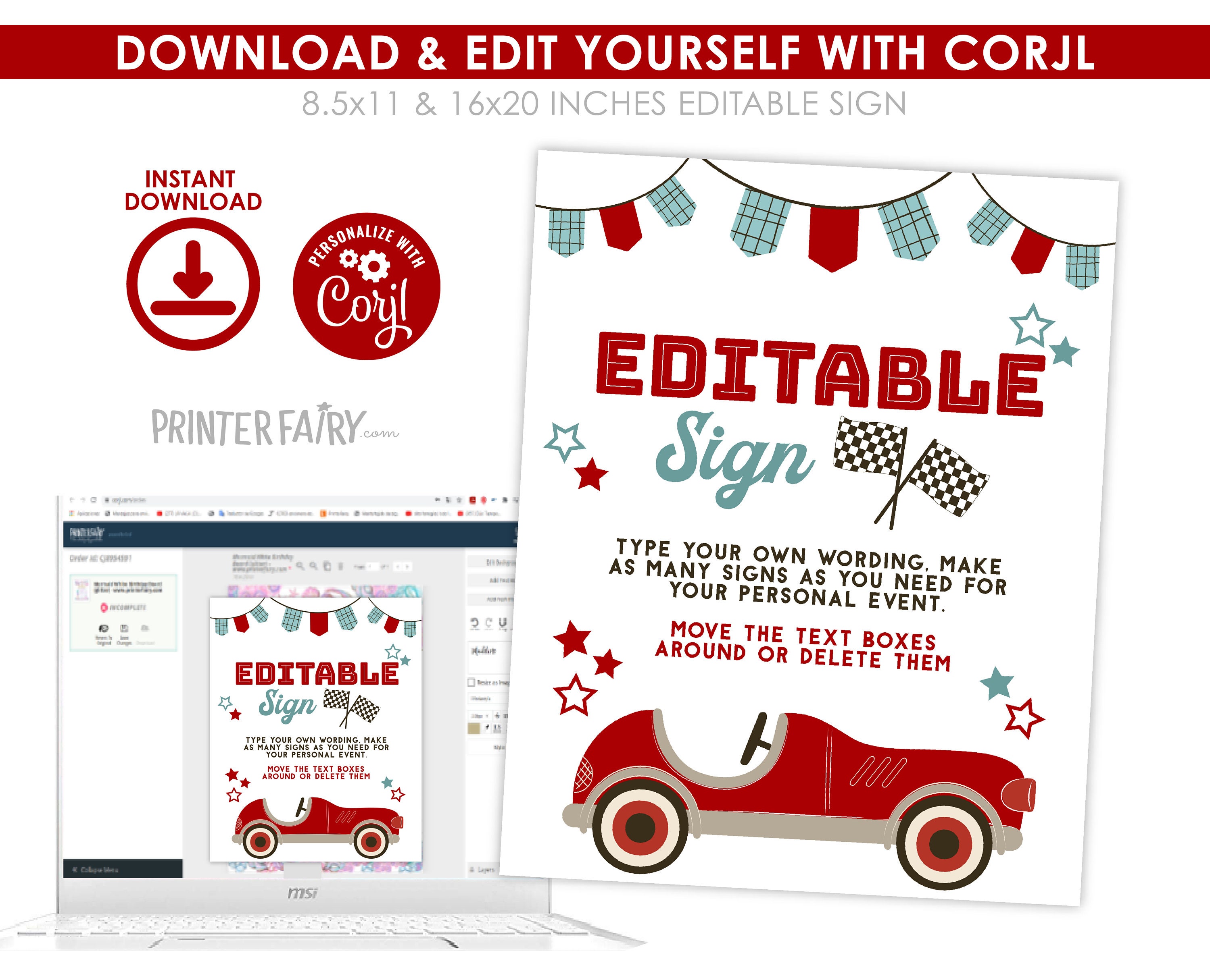 Race Car Birthday Party EDITABLE Sign Racing Car Party Sign - Etsy