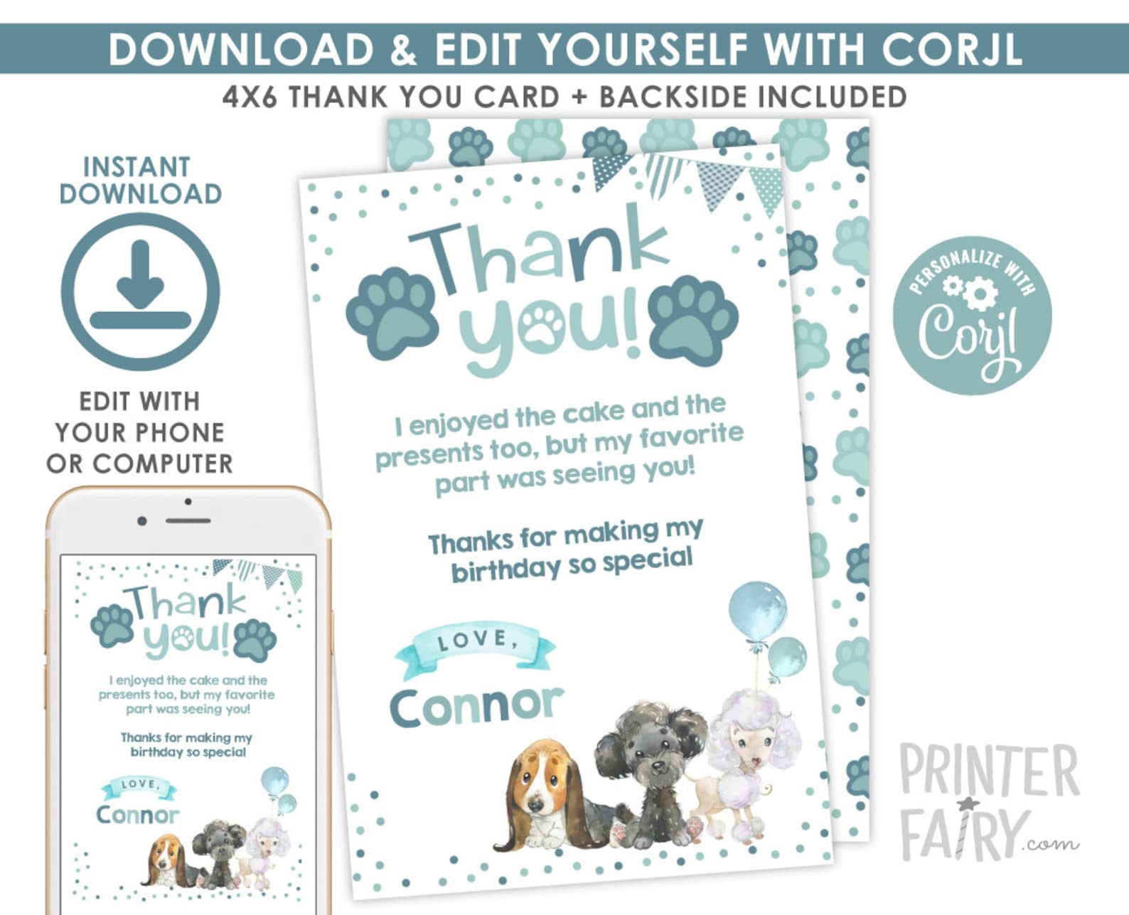 Puppy Thank You Cards Pawty Thank You Notes Dog Birthday - Etsy