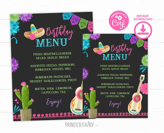 Fiesta Birthday Party Menu, Editable Mexican Fiesta Dinner Sign, Fiesta ...