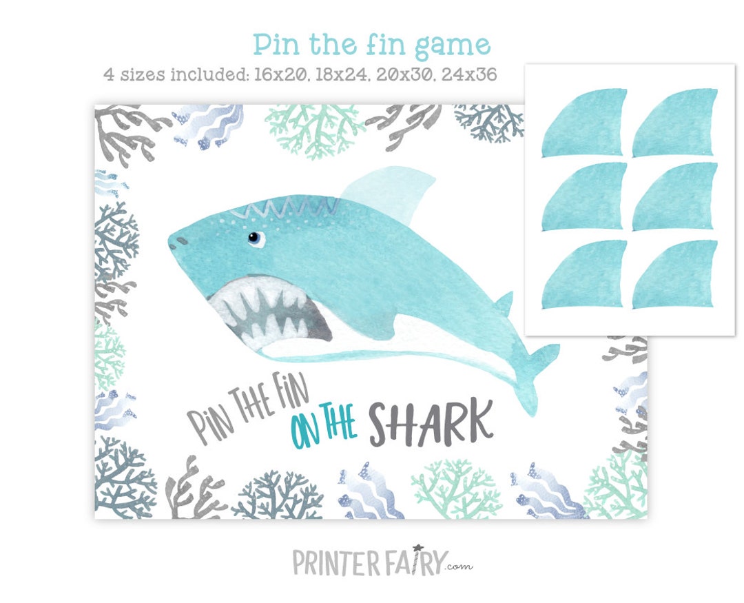 Pin the Fin Game, Shark Birthday Party, 4 Sizes Included, Shark Party ...