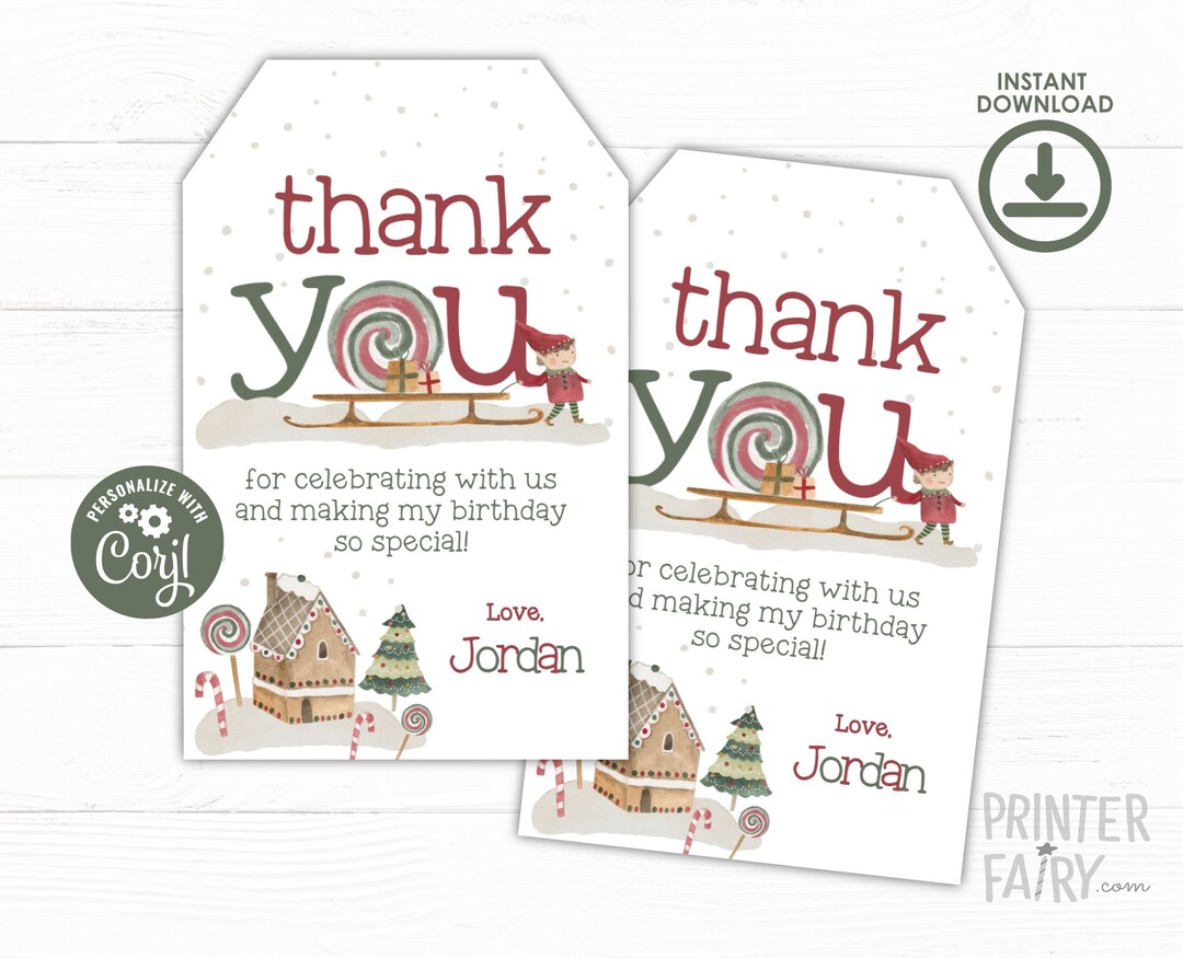 Christmas Thank You Tag, Elf Favor Tags, EDITABLE, Oh What Fun ...
