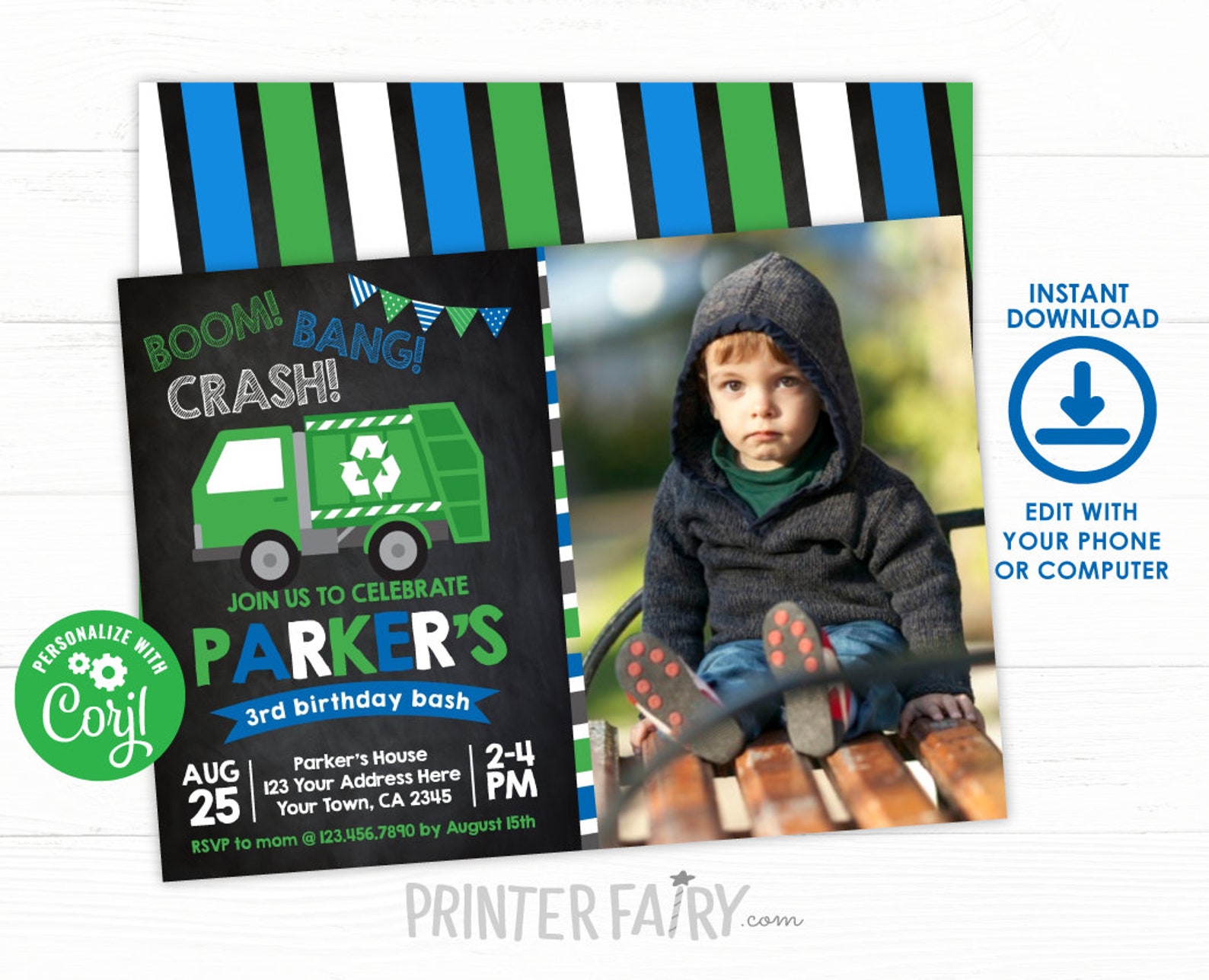 Editable Trash Truck Invitation With Photo Trash Truck Party - Etsy