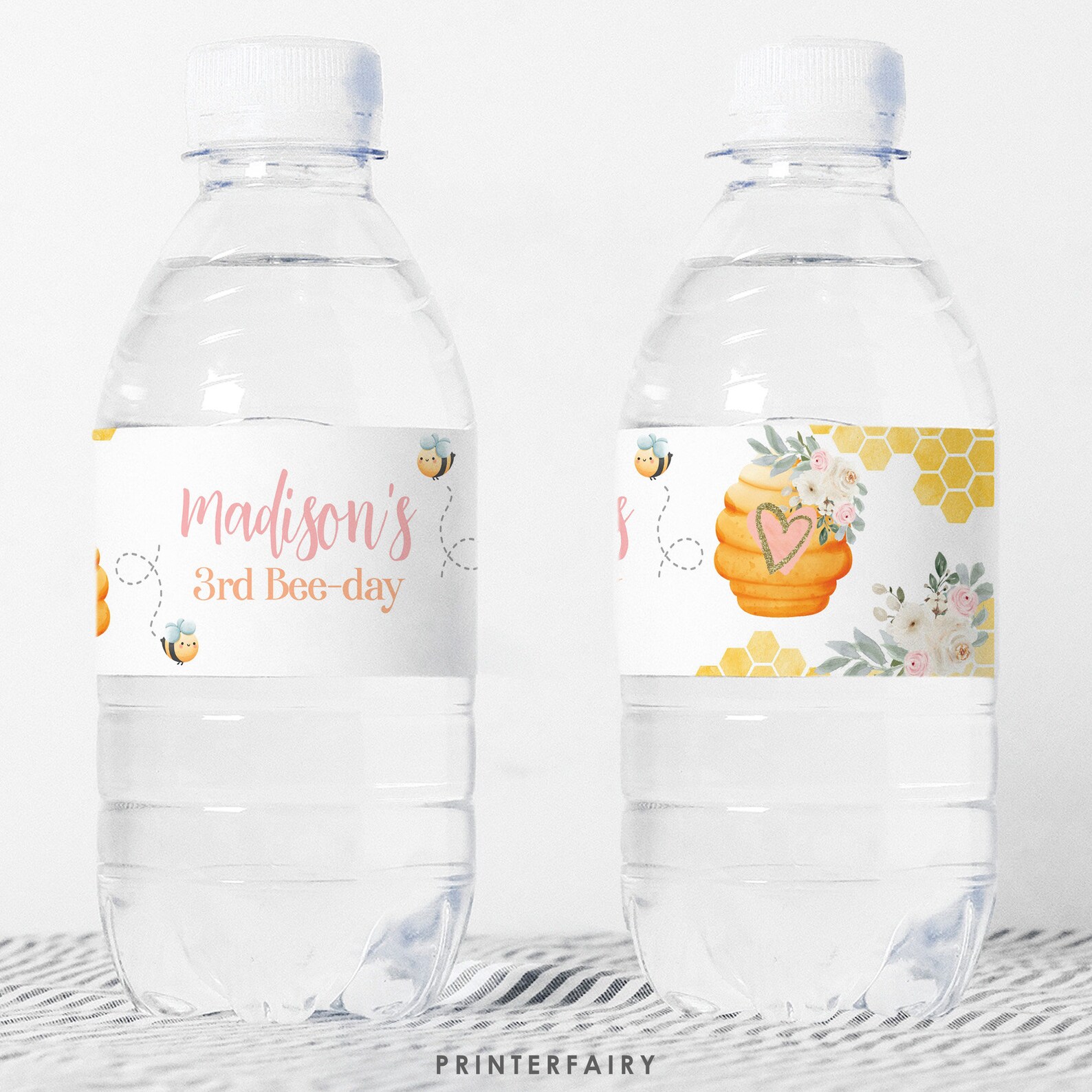 Editable Bee Water Bottle Label, Honeycomb Birthday Party (digital ...