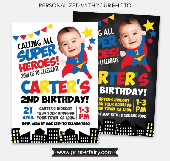 Superhero Invitation with photo, Superheroes Invitation, Superhero ...