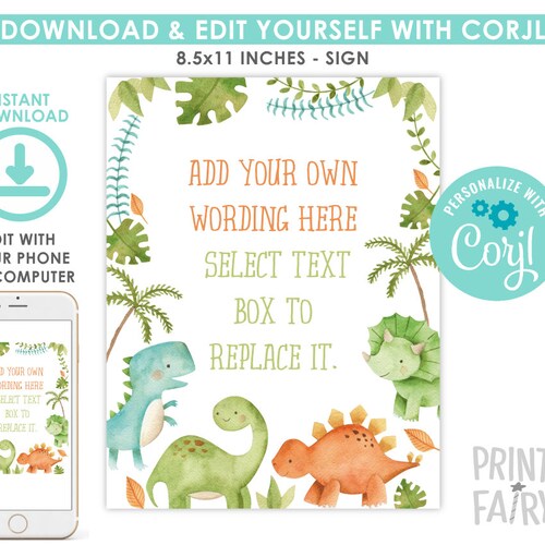 Editable Dinosaur Welcome Sign Instant Download Safari | Etsy