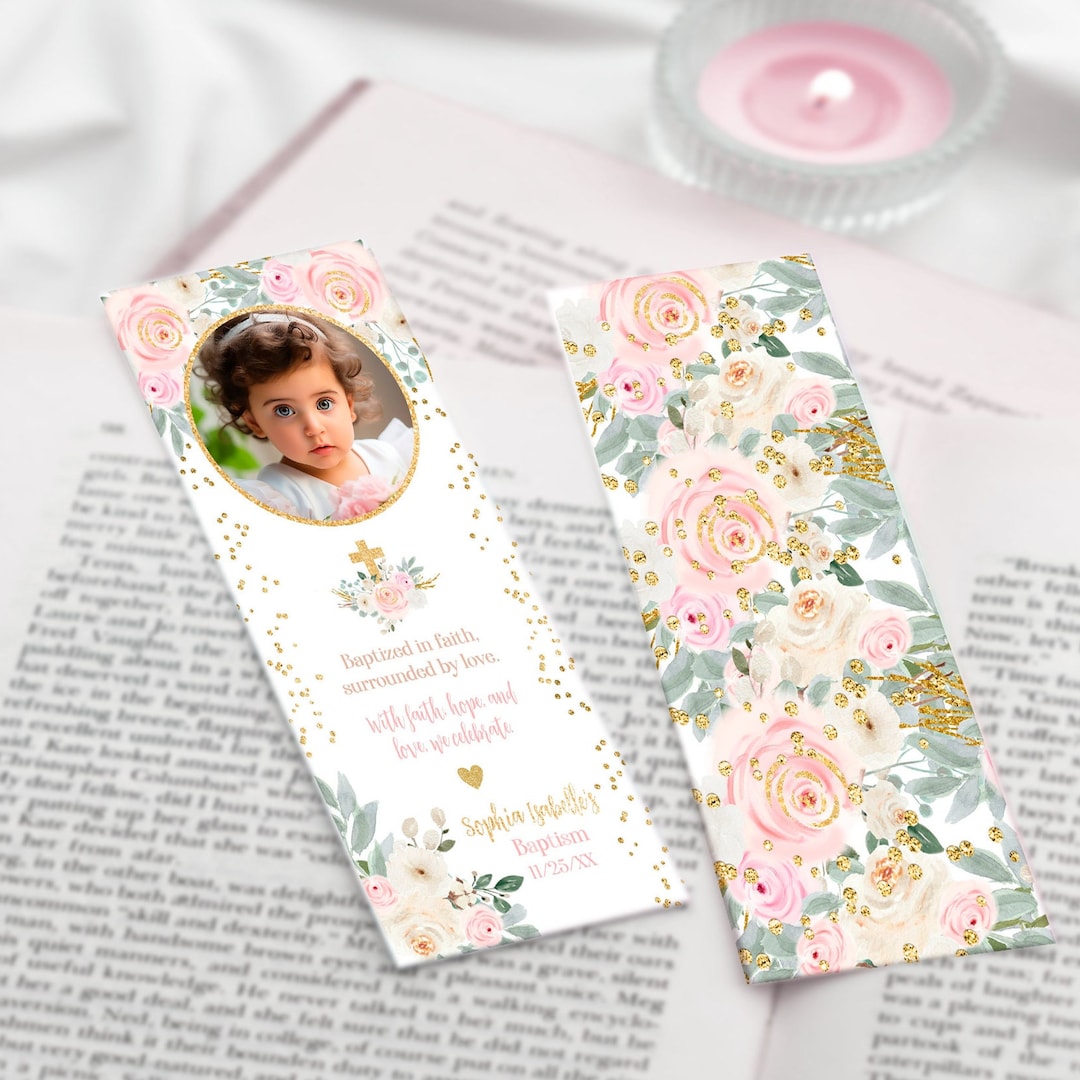 Baptism Bookmark, Editable Floral Bookmark, Baptism Keepsake, Printable ...