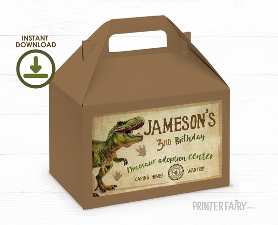 Dinosaur Birthday Party Gable Box, EDITABLE, T-rex Birthday, Dinosaur ...