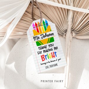 Crayon Teacher Appreciation Tag Editable School Supplies Gift Tag ...