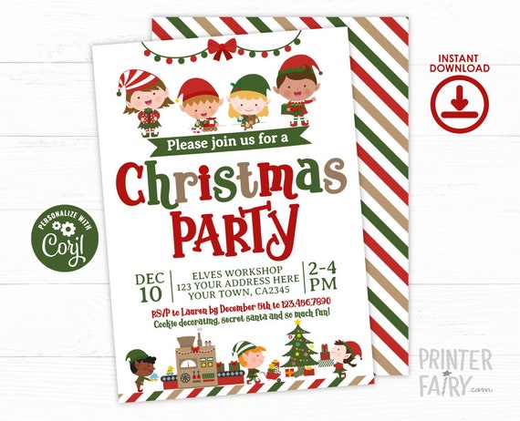 Christmas Party Invitation, Elf Invitation, Editable Invitation, Secret ...