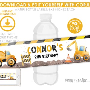 Construction Water Bottle Labels: Truck Birthday Party Accessories ...