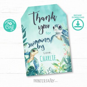 Sea Turtle Birthday Favor Tags, Under the Sea Editable Party Favors ...