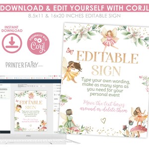 Editable Fairy Sign Birthday Party Decoration Fairy Floral Garden ...
