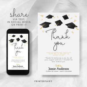 Editable Graduation Thank You Card, College Grad Party Note (digital ...