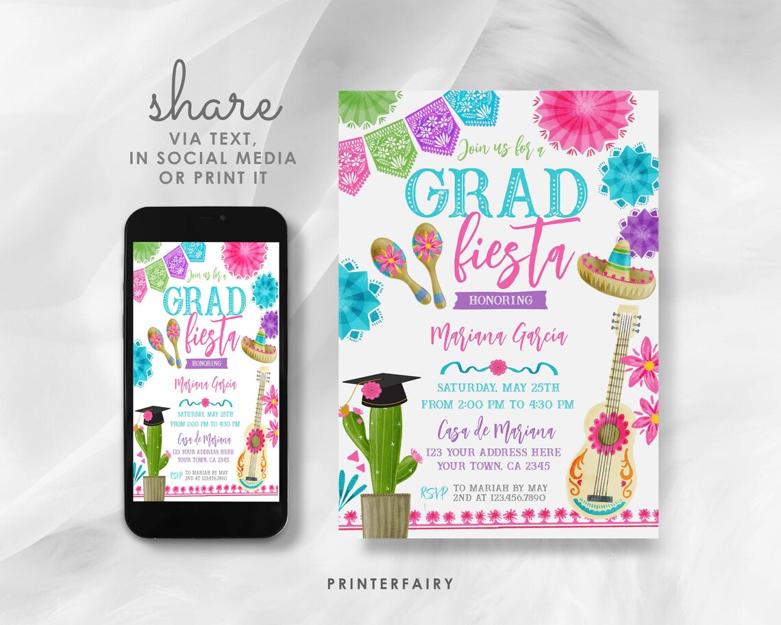 Graduation Fiesta Invitation, Editable Template, Mexican College ...