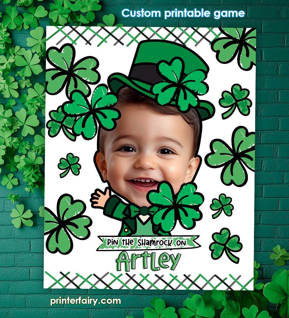 Personalized St Patricks Day Pin the Shamrock Game Poster (digital ...