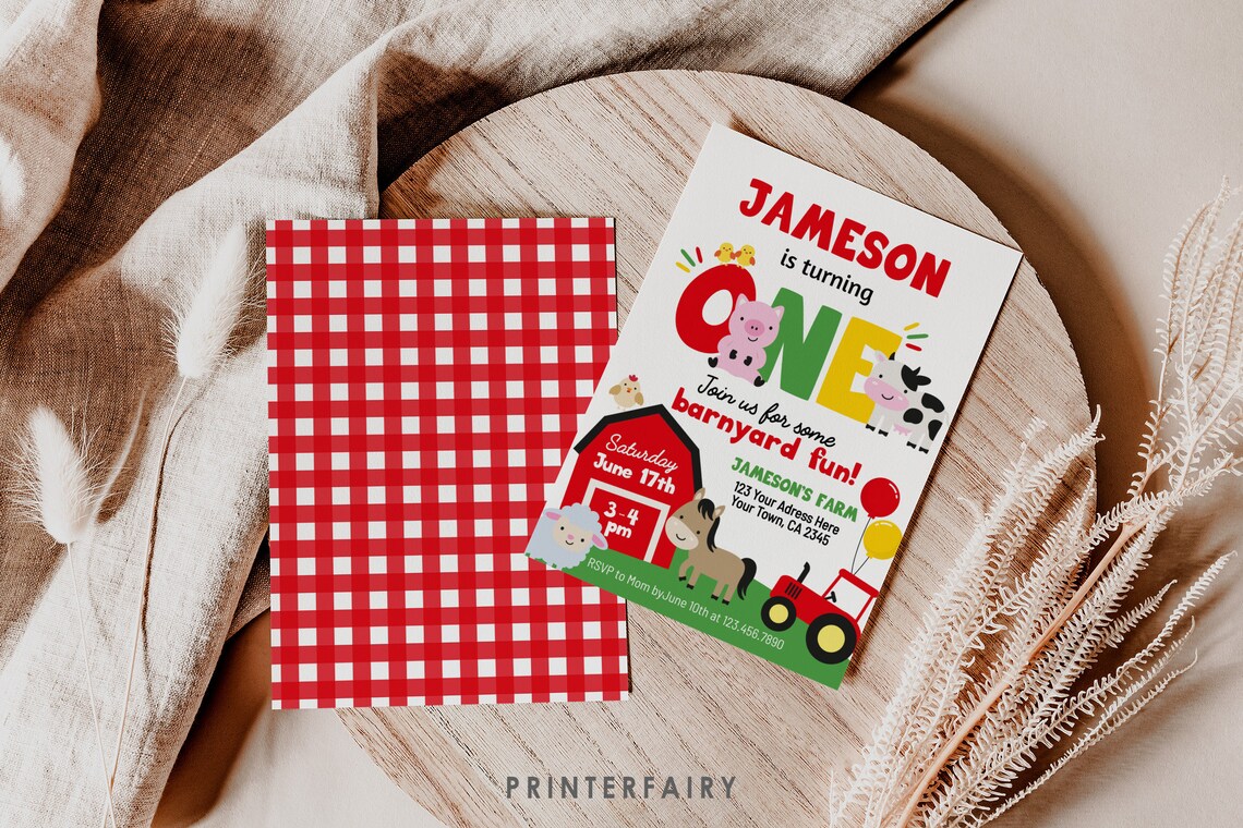 Farm First Birthday Invitation, Editable, Farm Animals Party, Barnyard ...