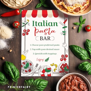 Italian Pasta Bar Sign, Trattoria Menu, Pizza Party Activities, Chef ...