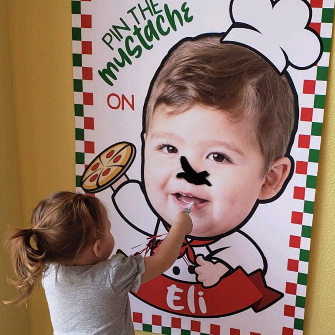 Pin the Mustache Game Pizza Birthday Party Pizza Party | Etsy