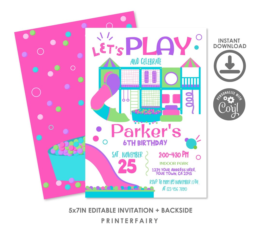 Playground Editable Invitation Template, Bounce Indoor Playground ...