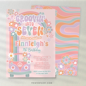 Editable Groovin Into Seven Groovy Invitation 7th Birthday Daisy ...