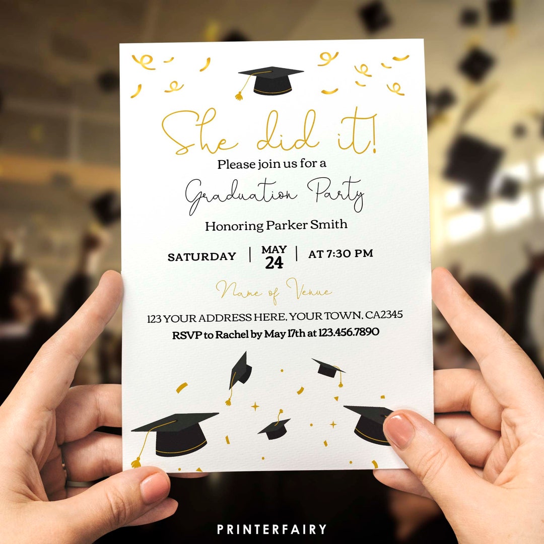 She Did It Graduation Party Invitation, Editable, College Graduation ...
