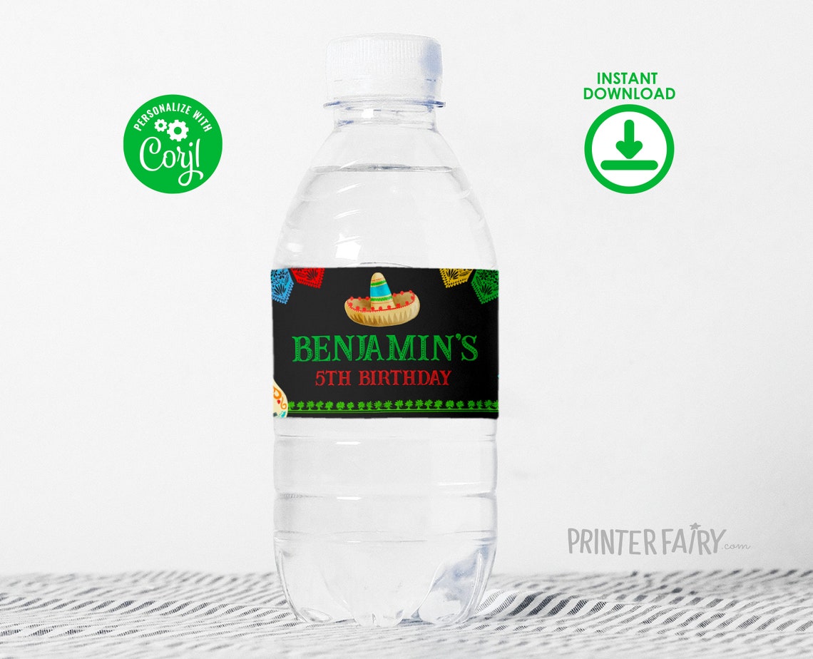Fiesta Birthday Party Water Bottle Label Editable Mexican - Etsy