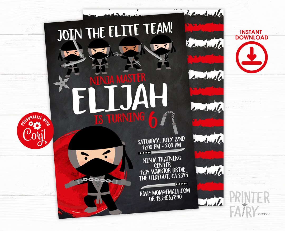 Ninja Birthday Invitation, EDITABLE Invitation, Martial Arts Birthday ...