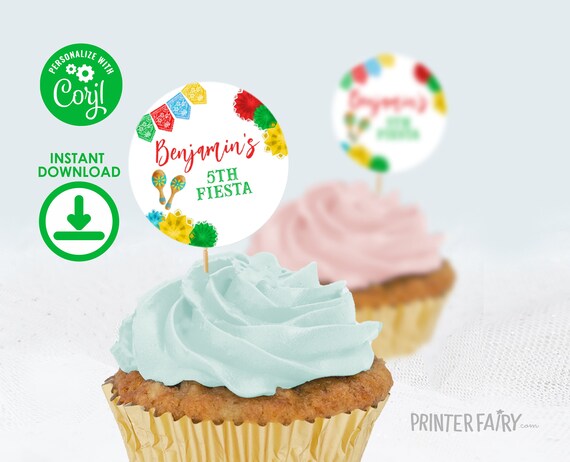 Fiesta Birthday Party Toppers, Editable Mexican Fiesta Round Labels ...
