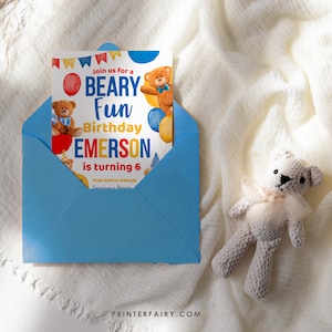 Bear Birthday Party Invitation Editable Beary Fun Birthday Bear ...