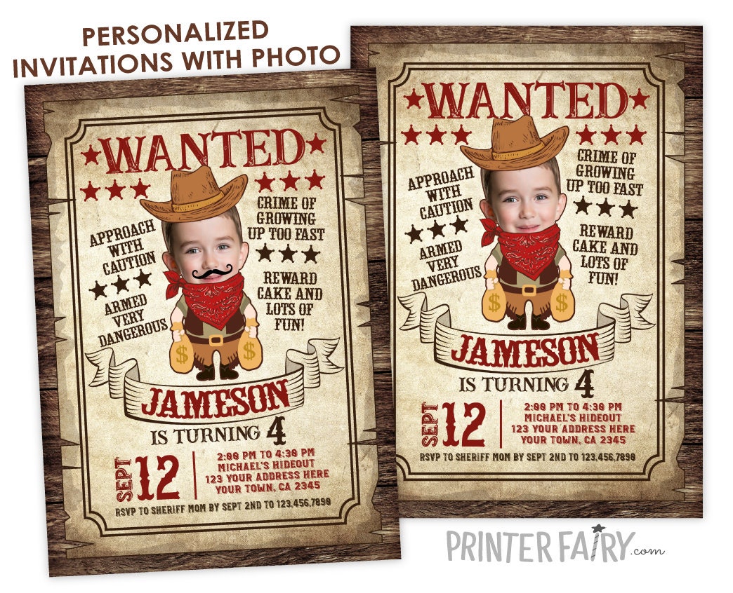 Western Birthday Invitation With Photo Wanted Poster | Etsy