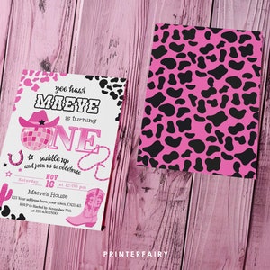 Disco Cowgirl 1st Birthday Invitation, Editable Cowgirl Party Invite ...