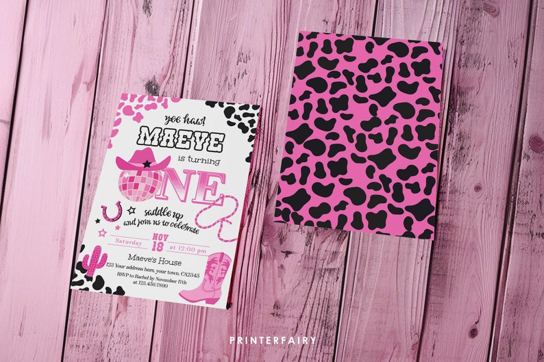 Disco Cowgirl 1st Birthday Invitation, Editable Cowgirl Party Invite ...