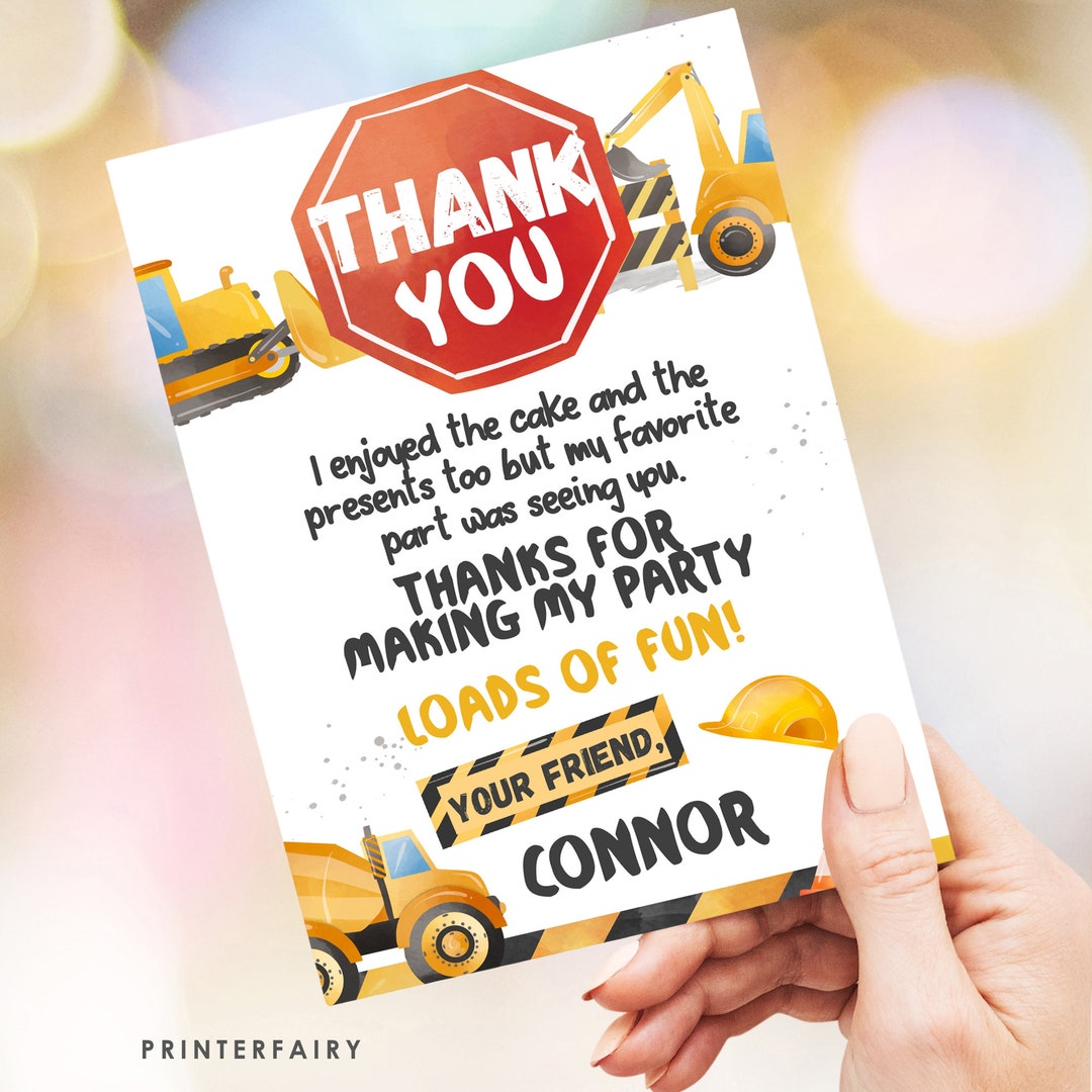 Construction Theme Thank You Card: Editable Dump Truck Birthday Party ...