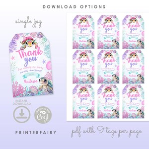 Sea Turtle Party Favor Tags, Editable Thank You Template (instant ...