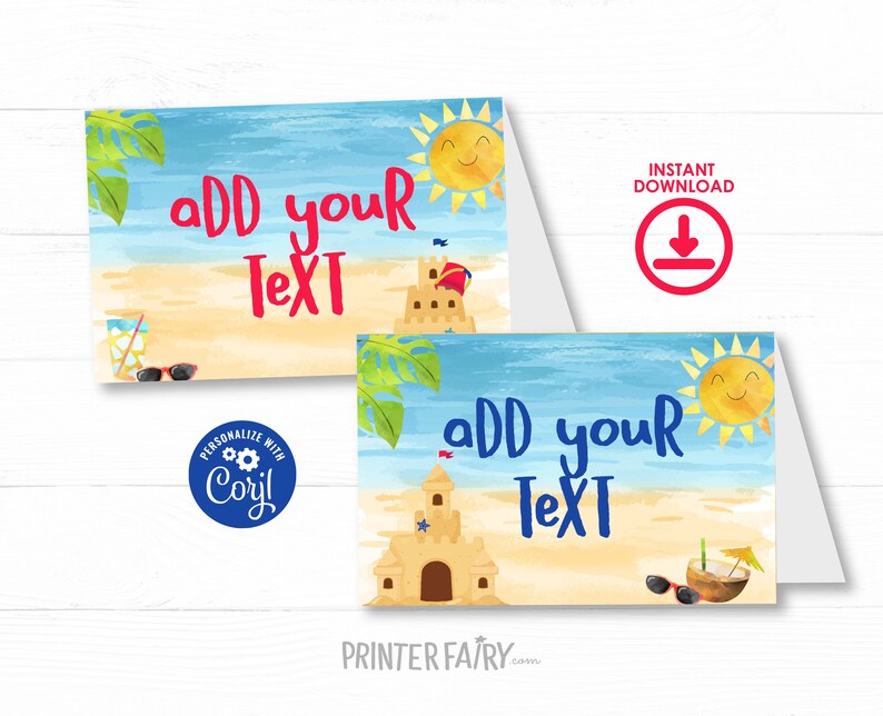 Beach Birthday Party Food Tents, Editable, Sand Castle Food Table Signs ...