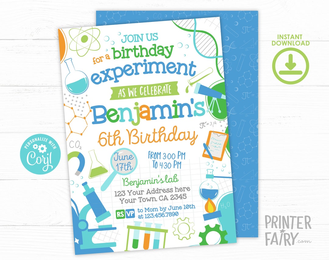 Science Birthday Party Invitation, EDITABLE, Science Theme Party ...