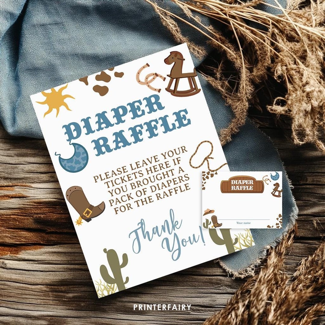 Cowboy Baby Shower Diaper Raffle Sign, Editable Insert Card (digital ...