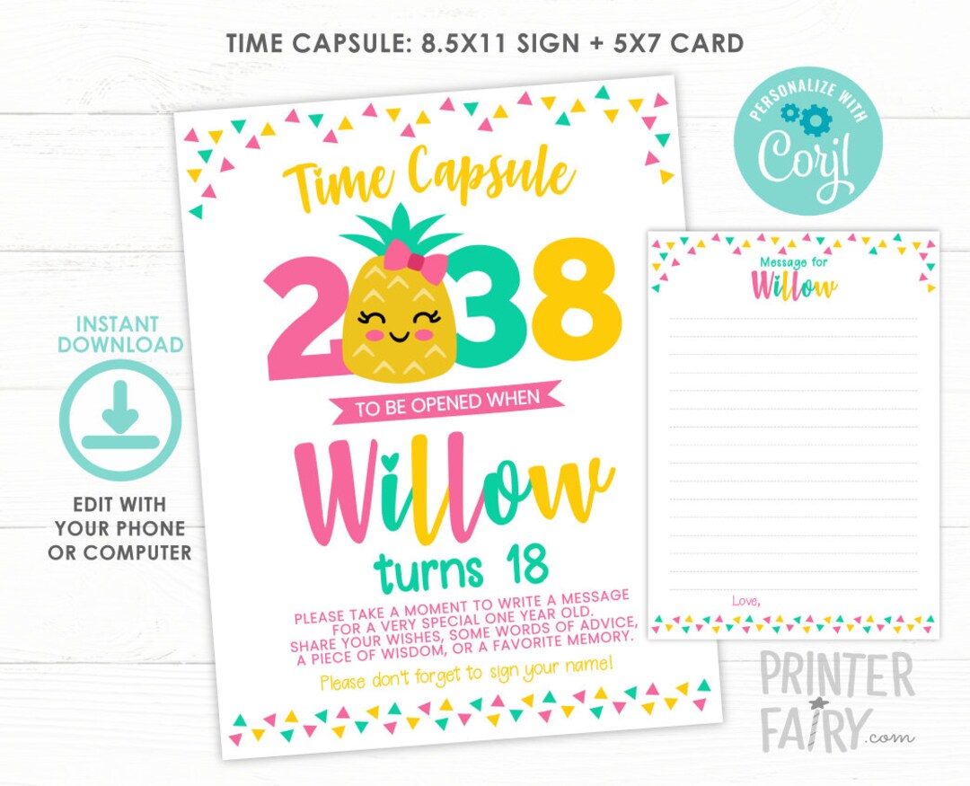 Pineapple Time Capsule, Pineapple First Birthday, EDITABLE, Pineapple ...