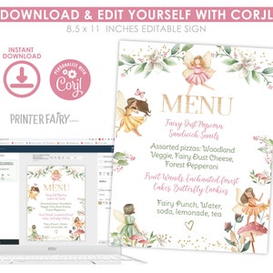 Editable Fairy Dinner Menu, Girl's Fall Fairy Birthday Party Food Table ...
