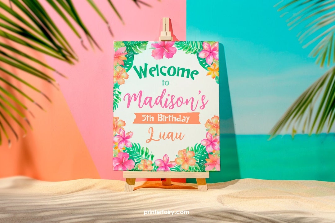 Luau Welcome Sign, Editable, Hawaiian Welcome Sign, Tropical Welcome ...