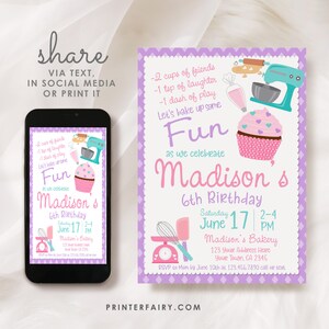 Baking Birthday Invitation, EDITABLE, Bakery Invitation, Cooking ...