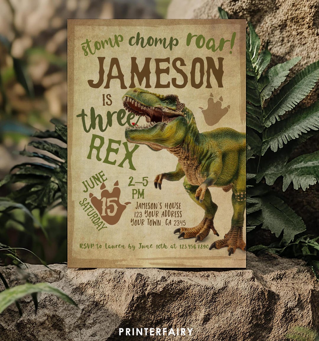 Dinosaur Birthday Invitation, EDITABLE, Three Rex Invitation, T-rex ...
