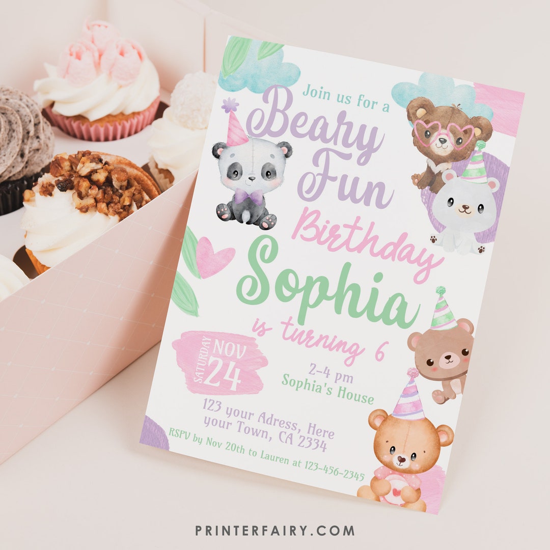 Bear Birthday Invitation Editable Bear-y Fun Birthday Bears - Etsy