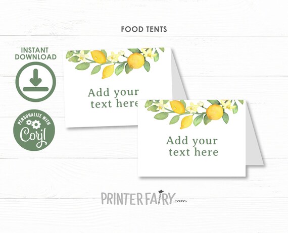 Lemon Food Tents, Editable, Citrus Label, Lemonade Birthday Party ...