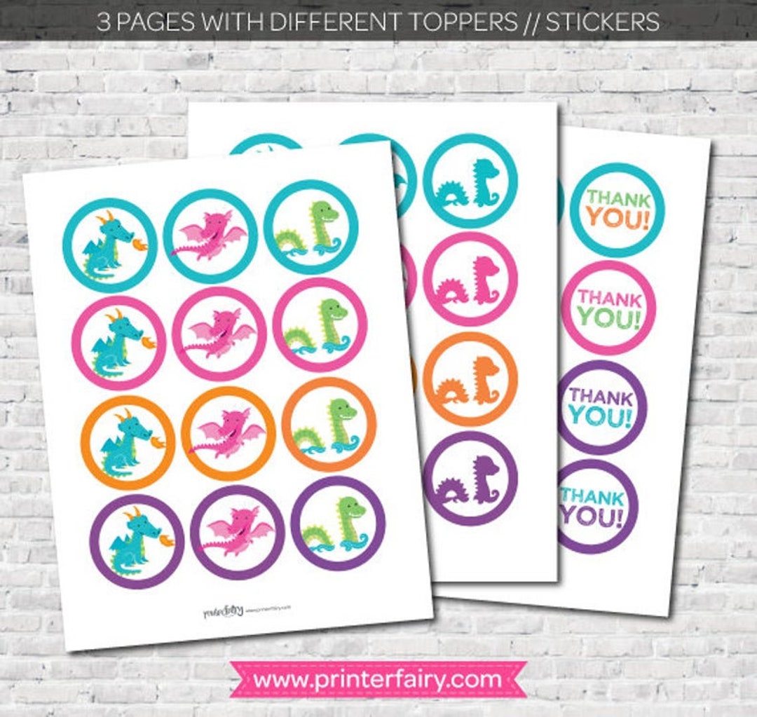 Dragon Printable Toppers, Dragon Printable Stickers, Dragon Thank You ...
